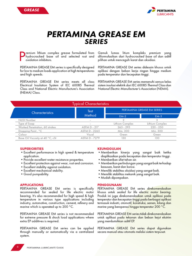 Pertamina EM Grease for High Temp Use | PDF | Lubrication | Materials