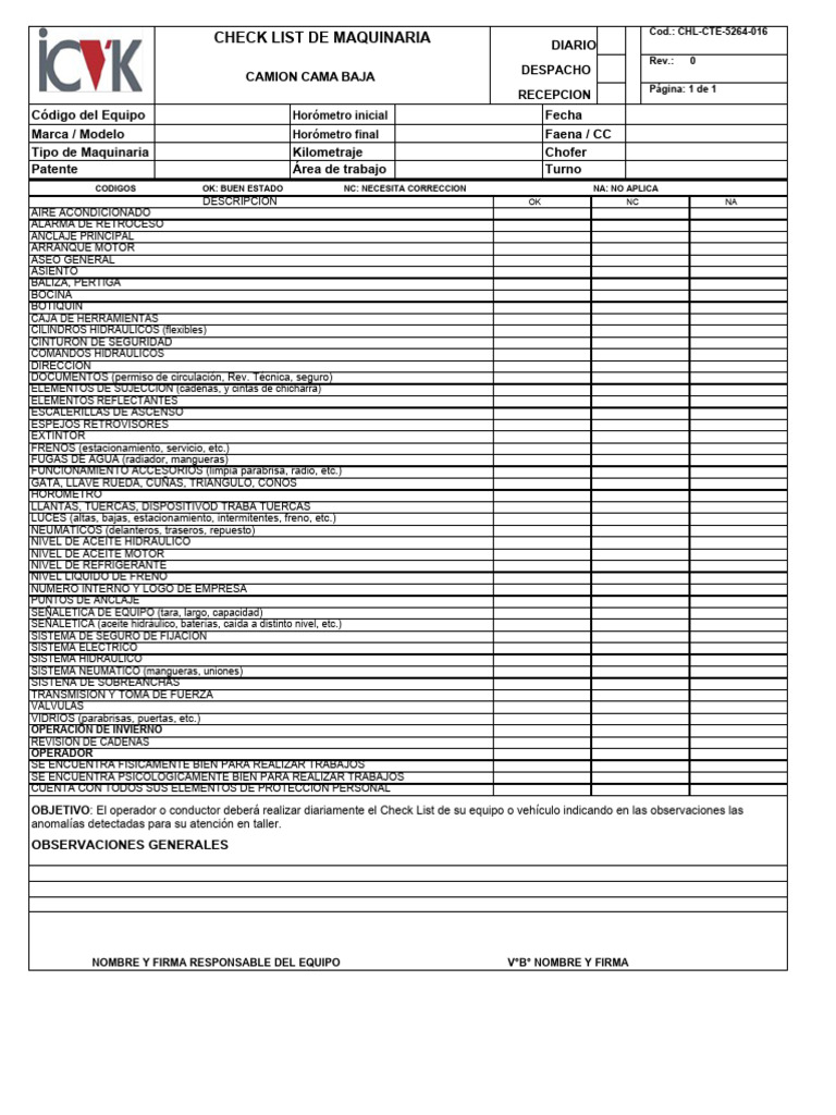 Check List Camion Cama Baja | PDF | Neumático | Camión