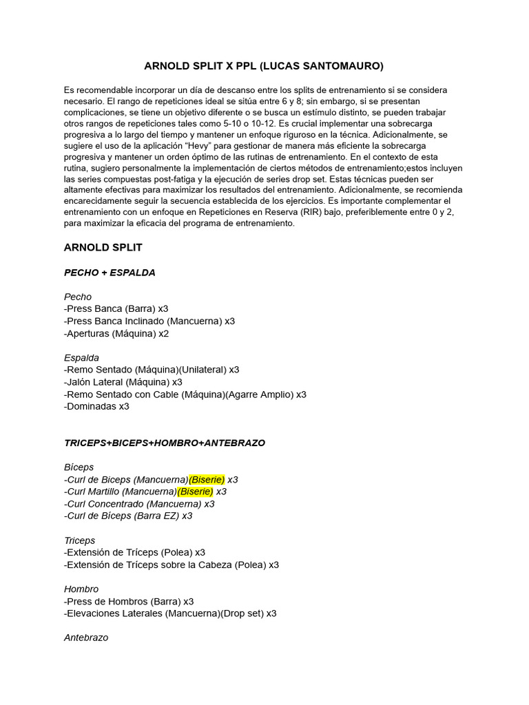 Arnold Split X PPL | PDF | Métodos y materiales de enseñanza | Salud y ...