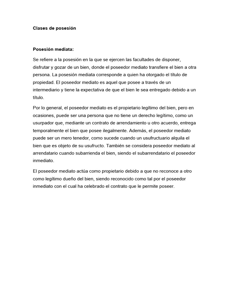 Clases de Posesión | Descargar gratis PDF | Posesión (Ley) | Propiedad