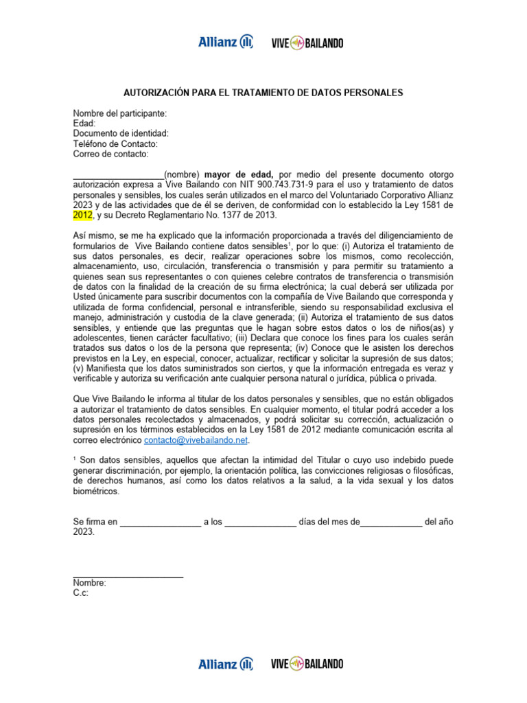 Formatos y Autorizaciones Allianz 2023 | PDF | Corporaciones | Justicia