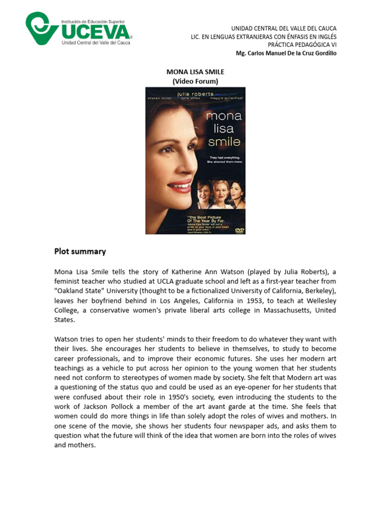 Mona Lisa Smile | PDF | Woman | Gender