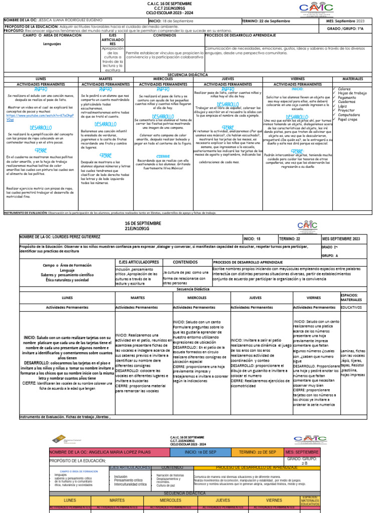 Planeacion Caic 16 Septiembre | PDF | Aprendizaje | Color