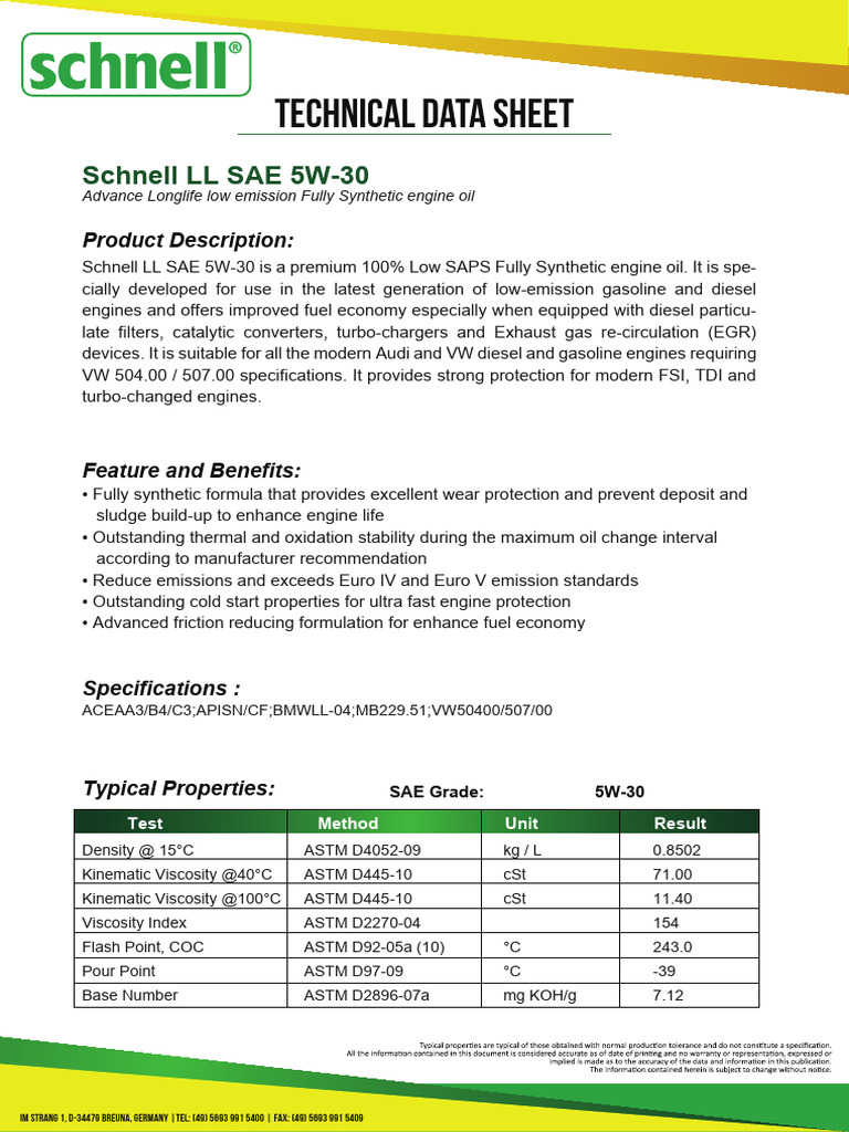 3517 Schnell LL 5w30 Fap | PDF | Motor Oil | Mechanical Engineering