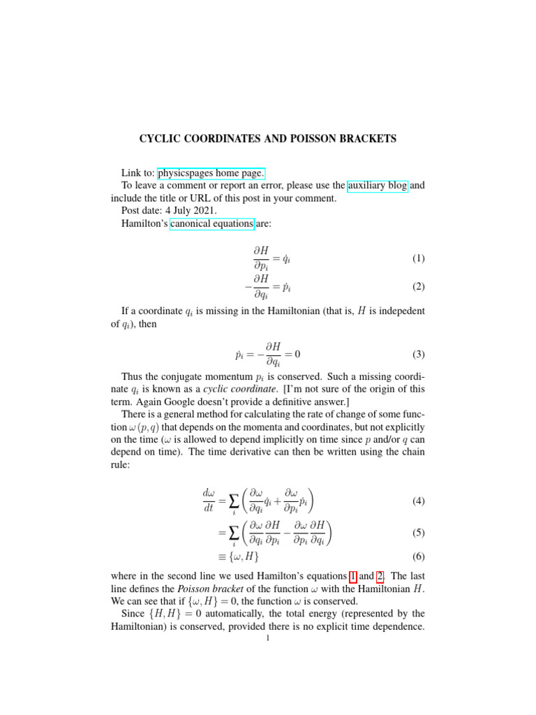 Cyclic Coordinates And Poisson Brackets Pdf