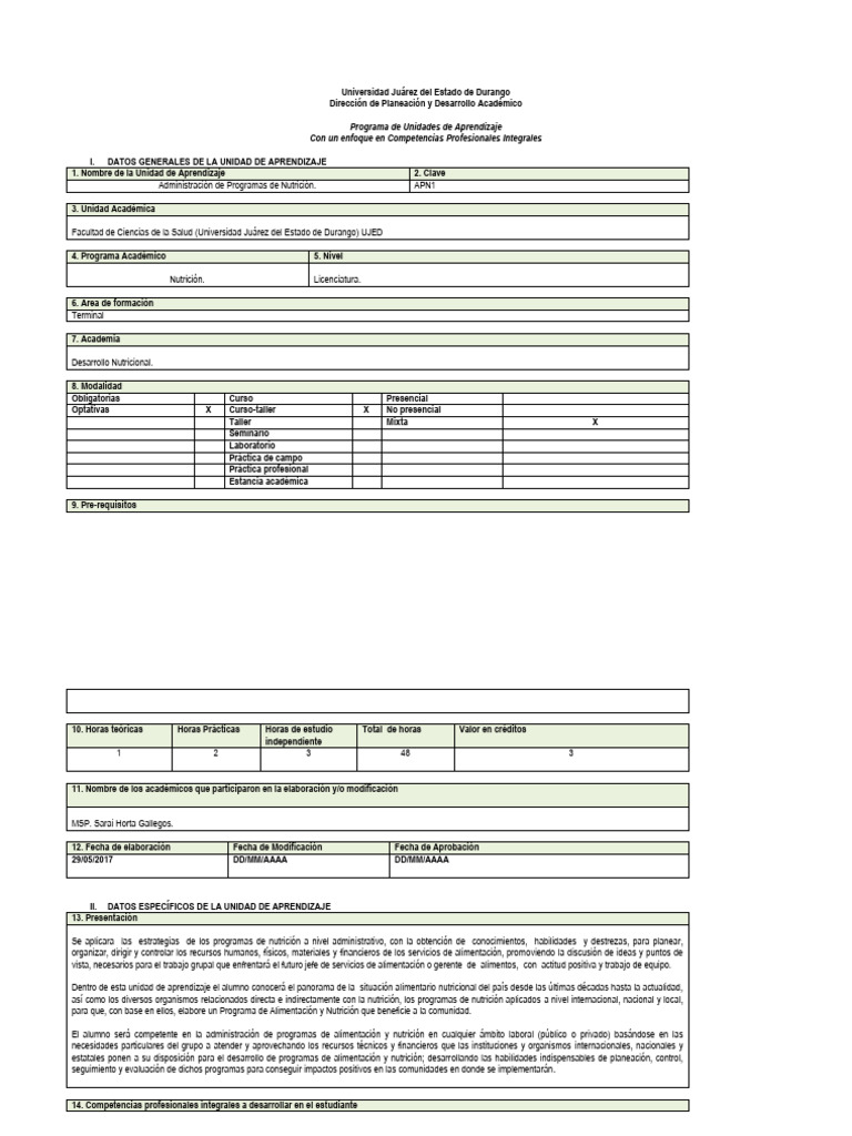 Programa Administracion de Programas de Nutricion-2 | PDF | Nutrición | Dieta y nutrición