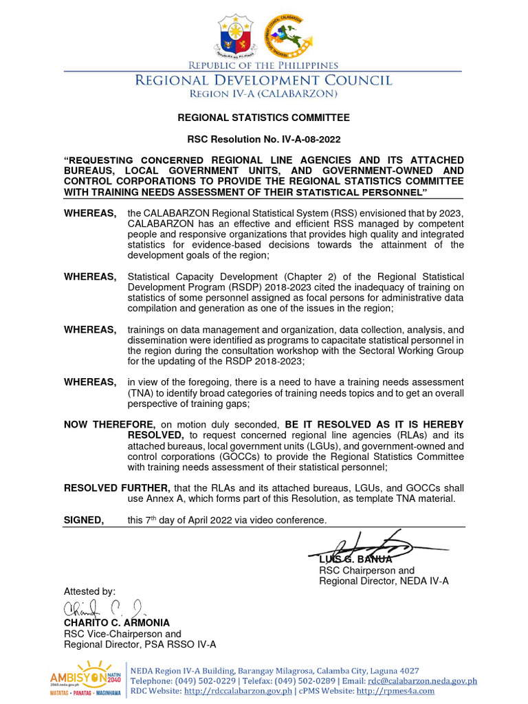 RSC Resolution No. 08 Training Needs Assessment | PDF