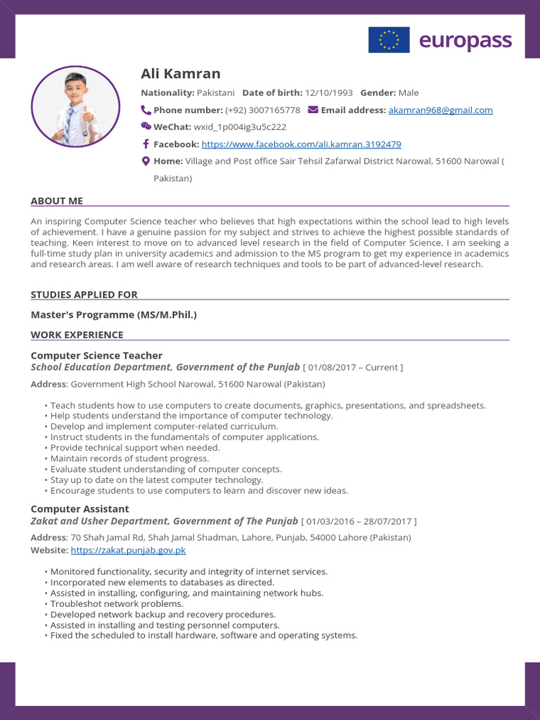 Ali Kamran CV-F3 | Download Free PDF | Pakistan | Master Of Science