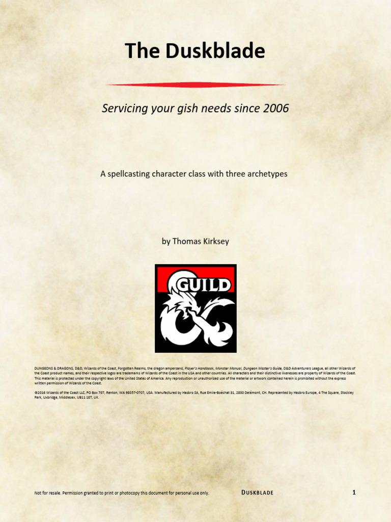 959981-The Duskblade Rev 3.0 | PDF | Wizards Of The Coast | Dungeons ...