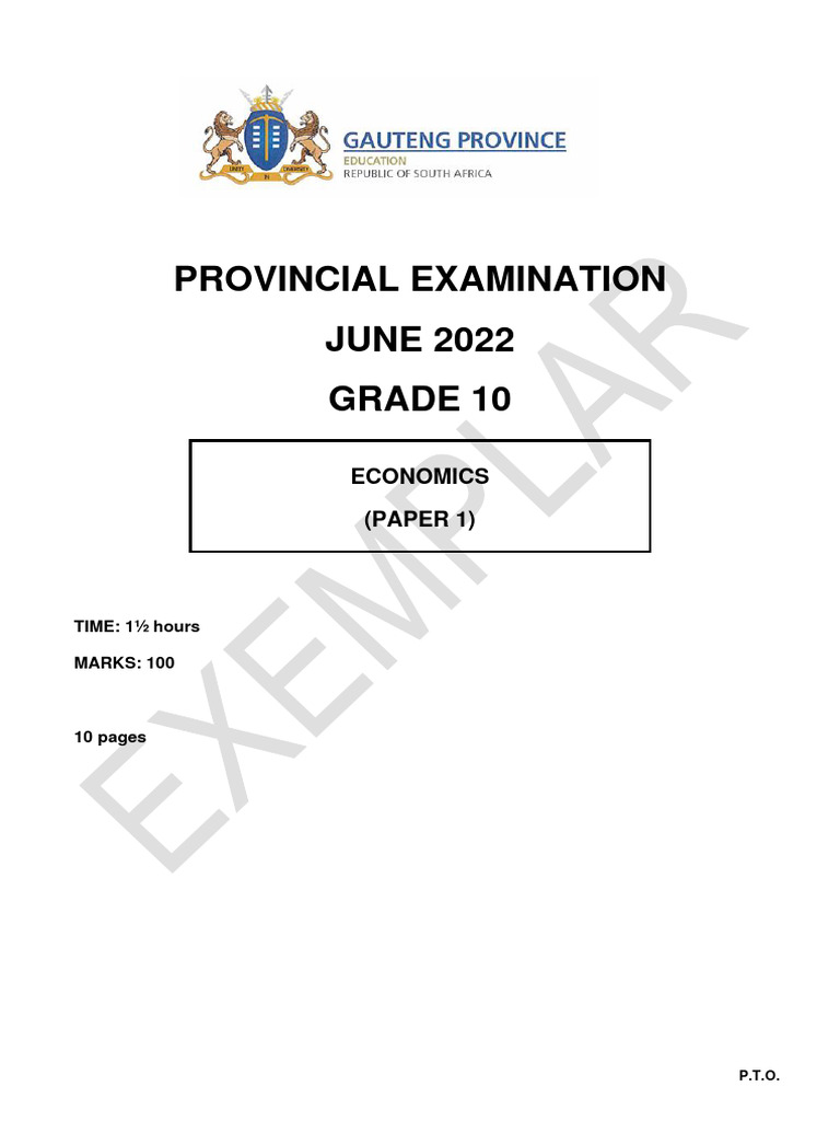 Grade 10 Economics Exam Paper 2022 | PDF | Economics | Economic Growth