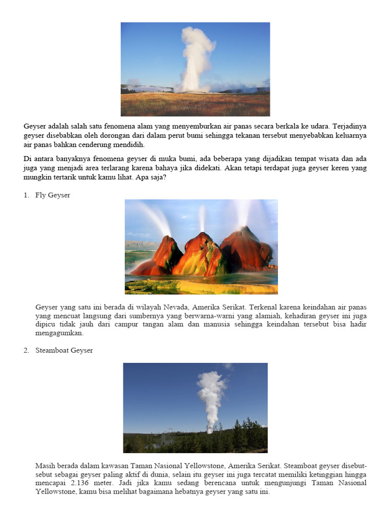 Fenomena Geyser dan Wisata Terkenalnya | PDF | Griya & Taman | Sains ...