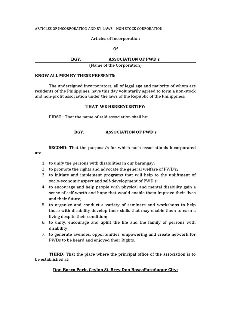 Articles of Incorporation and by Laws Sample | PDF | Board Of Directors ...