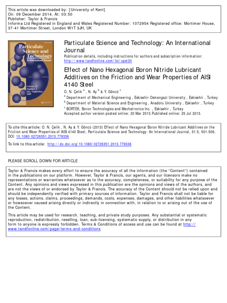 Effect of Nano Hexagonal Boron Nitride Lubricant Additives On The Friction and Wear Properties ...