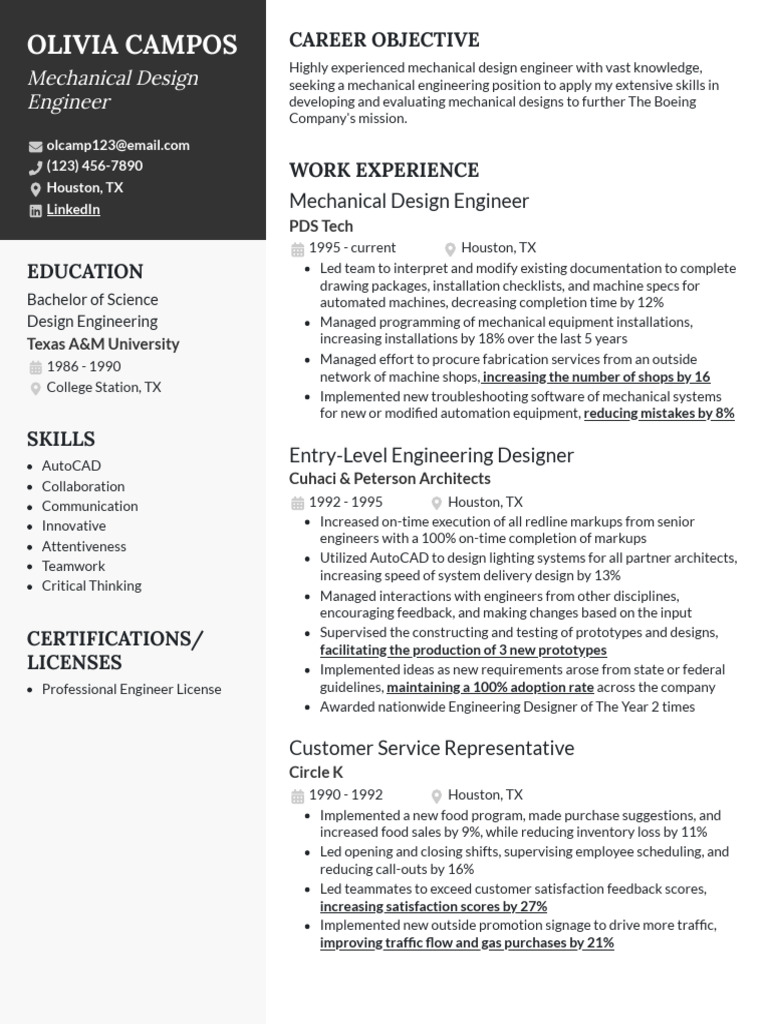 Mechanical Design Engineer Elegant Resume Example | PDF | Mechanical ...