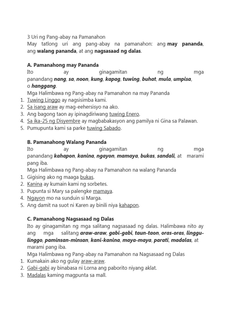 3 Uri NG Pang-Abay | PDF