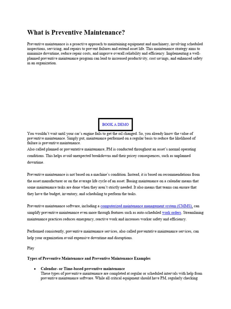 What Is Preventive Maintenance?: Book A Demo | PDF | Systems Theory ...