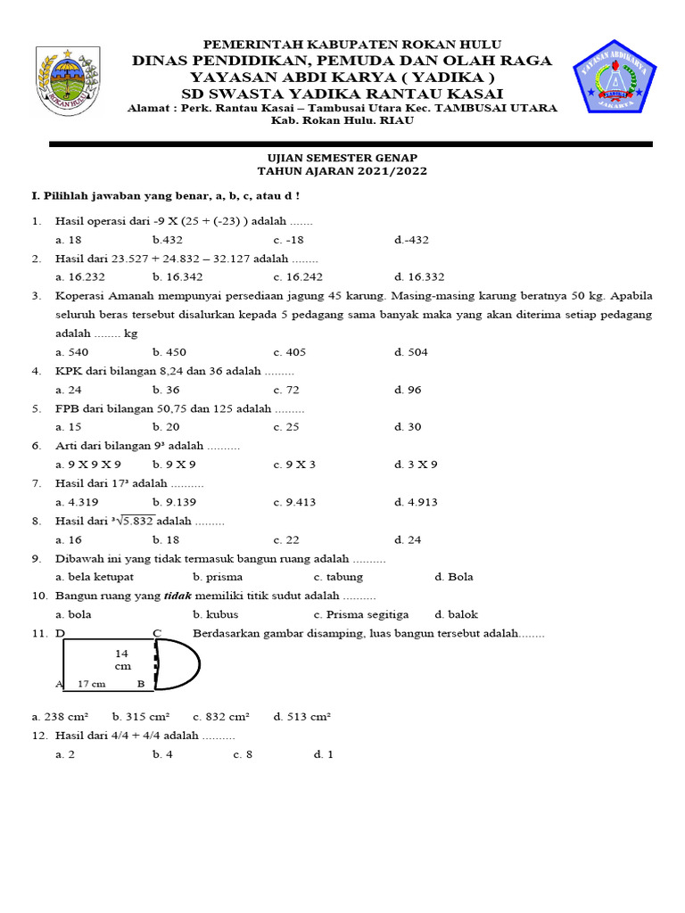 Soal Matematika Kelas Vi | PDF