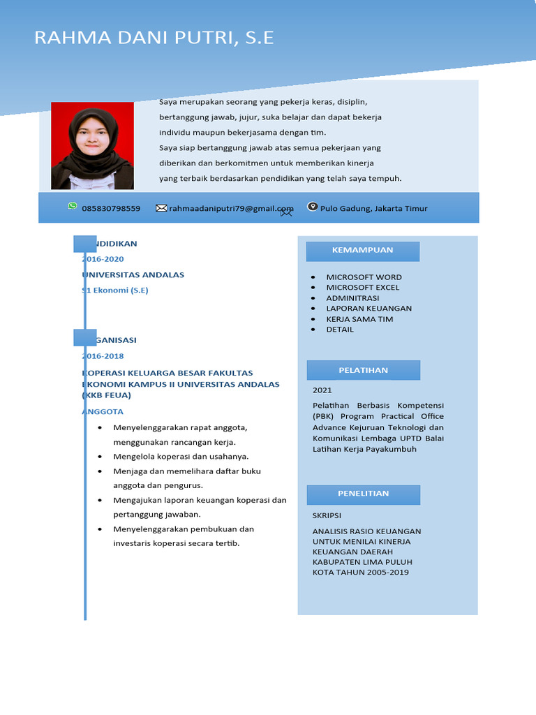CV RAHMA DANI PUTRI. Terbaru. | PDF | Karier & Perkembangan