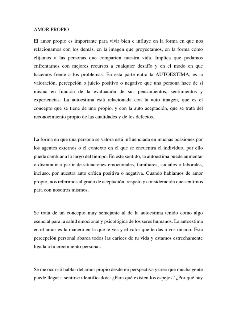 Importancia del Amor Propio y Autoestima | PDF | Autoestima | Amor