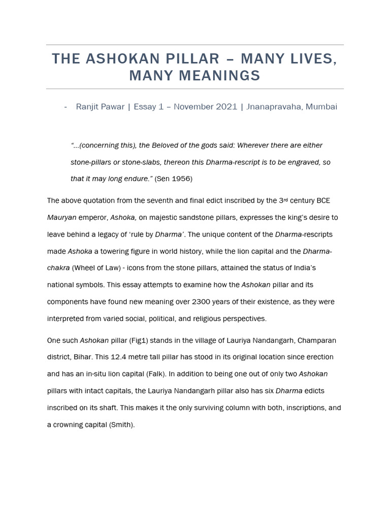 The Ashokan Pillar Many Lives Many Meani | PDF | History