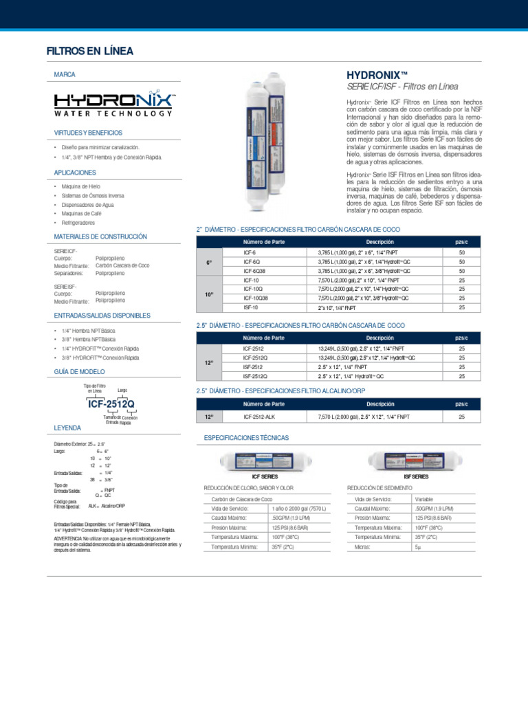 FILTRO-HIDRONIX.-ISF-10.-ICF-10.-ICF-10Q | PDF | Ciencias fisicas | Ingeniería Química