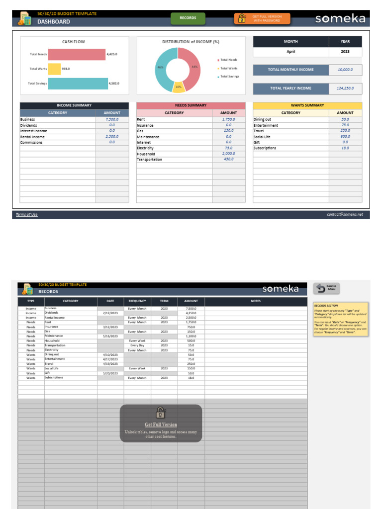 50 30 20 Budget Someka Excel Template V1 Free Version | PDF | Computing | Business