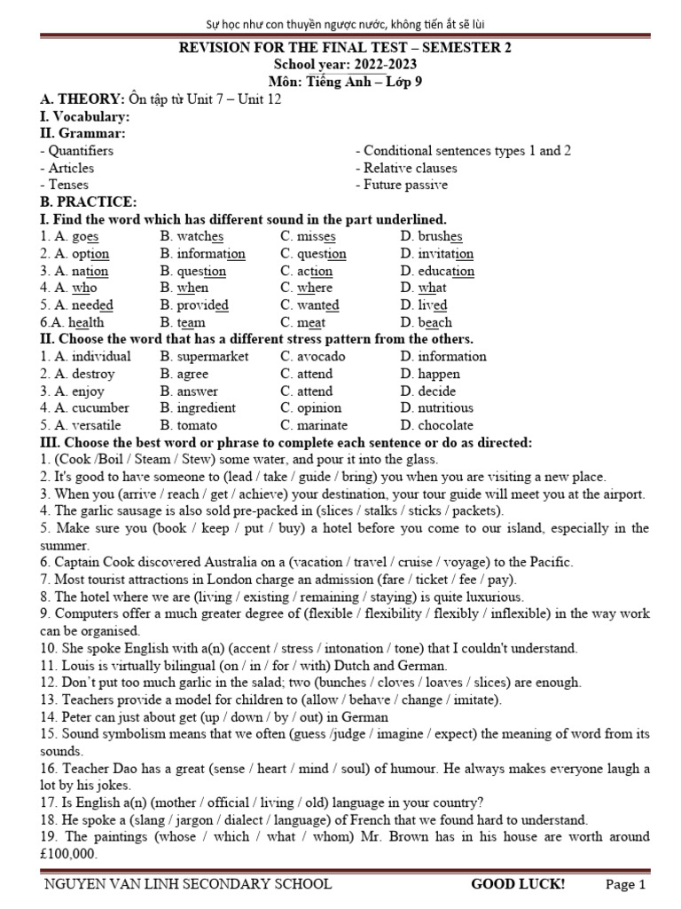E9 Revision End-Term Test 2 22-23 | PDF | English Language | Ellipsis