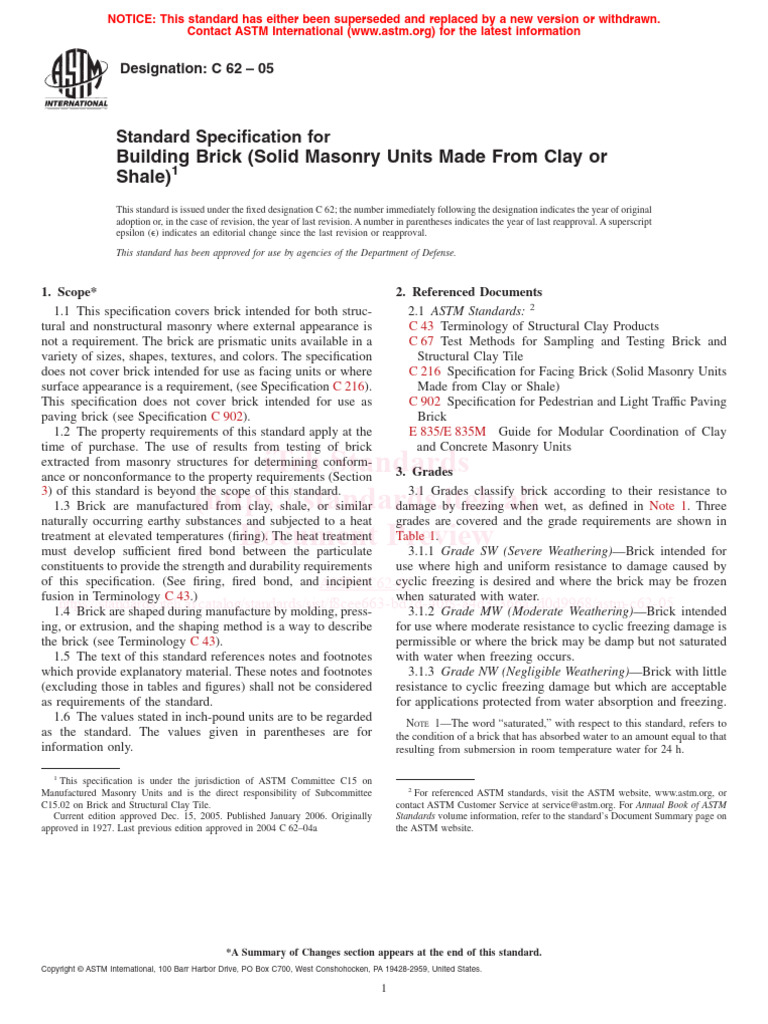 Astm C62 05 | PDF | Brick | Masonry