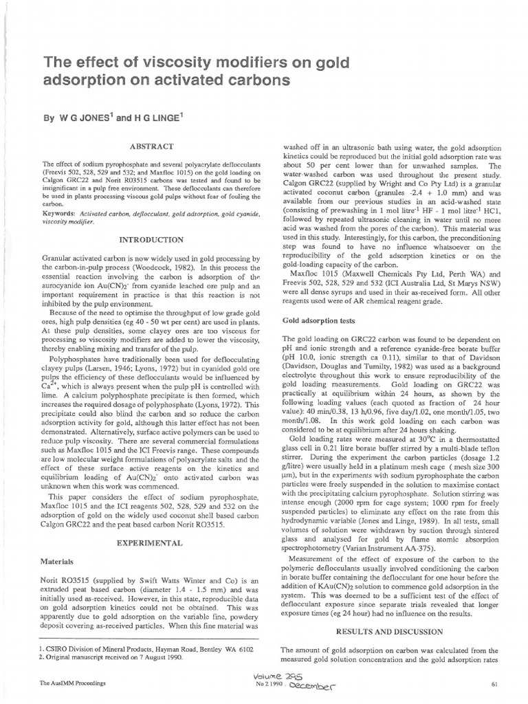 The Effect Of Viscosity Modifiers On Gold Adsorption On Activated