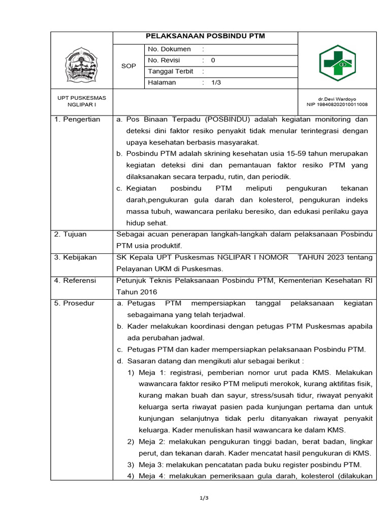 Sop Pelaksanaan Posbindu PTM | PDF | Pengembangan Diri | Kesehatan Holistik