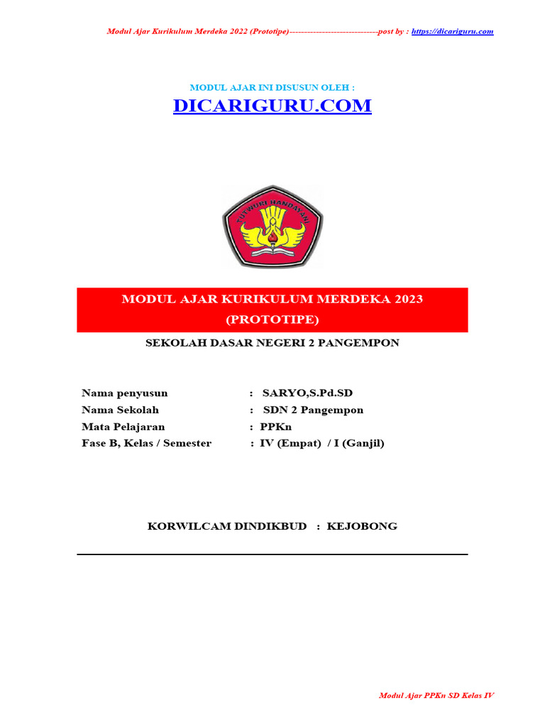 Modul Ajar PPKN BAB 1 KELAS 4 Kurikulum Merdeka | PDF