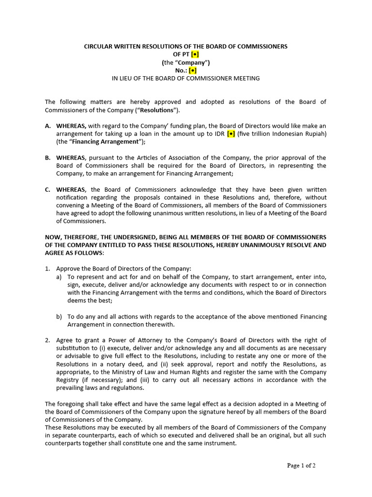 Template BoC Approval - Loan | PDF | Board Of Directors | Legal Documents