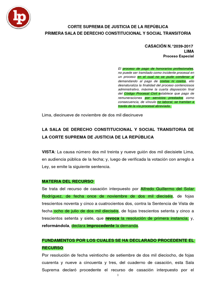Casacion 2039 2017 Lima LPDerecho | PDF Casacion 2039 2017 Lima LPDerecho | PDF