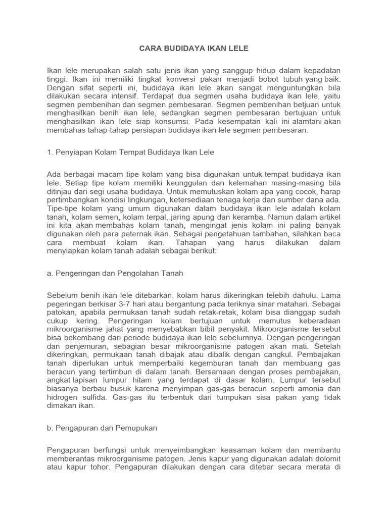 Panduan Budidaya Ikan Lele | PDF