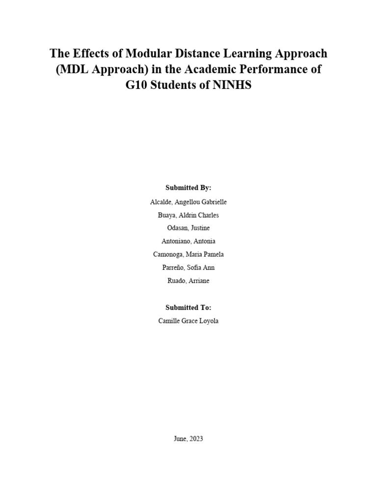 Group 1 RESEARCH PAPER The Effects of Modular Distance Learning MDL ...