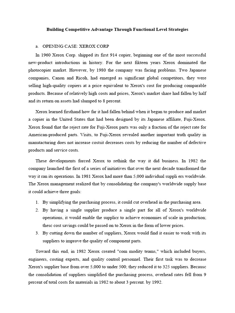 Building Competitive Advantage Through Functional Level Strategies | PDF | Supply Chain ...