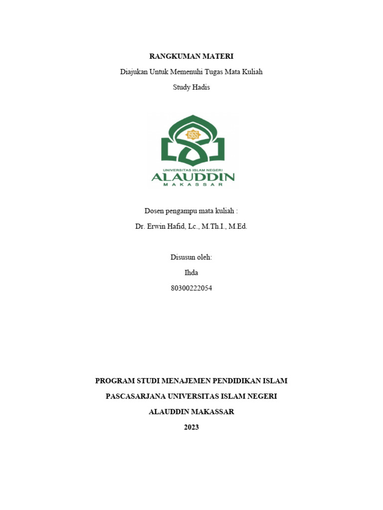 Rangkuman study hadis(ihda) | PDF