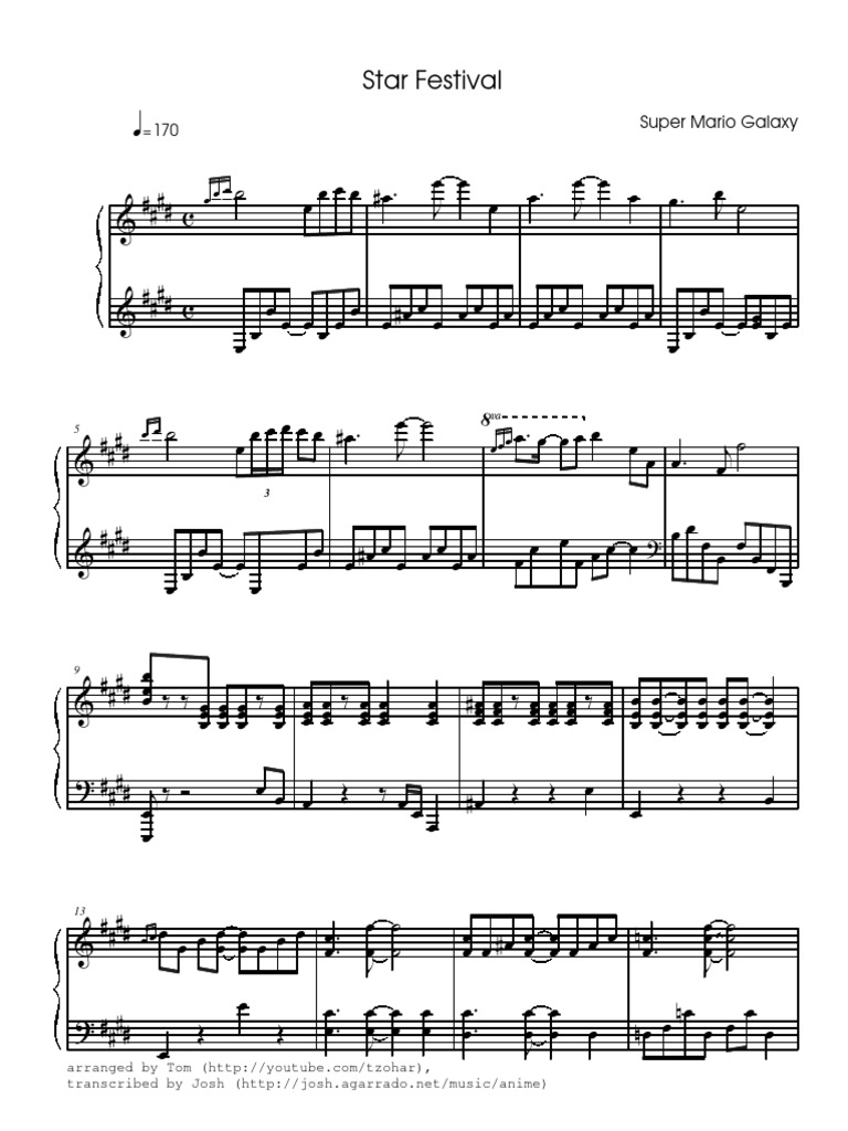 Super Mario Galaxy - Star Festival, Arranged by Tom | PDF