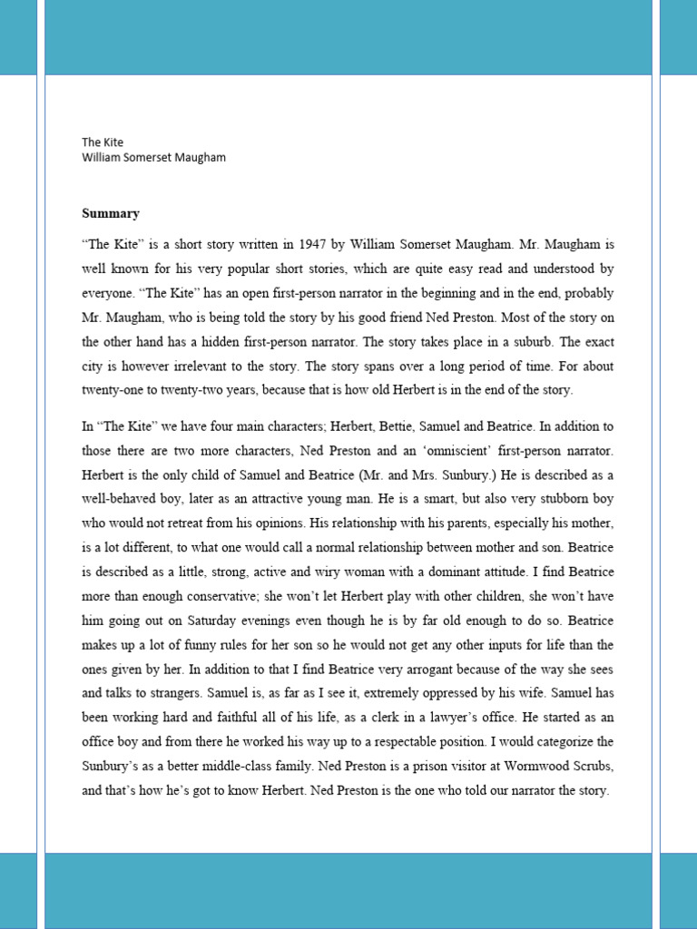 "The Kite" by Maugham: Story Analysis | PDF | Id | Narration