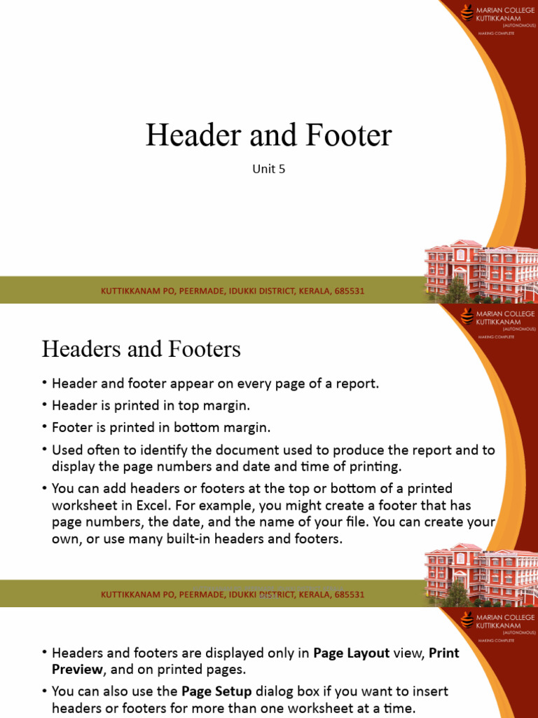 Excel Headers & Footers Guide | PDF | Page Layout | Microsoft Excel