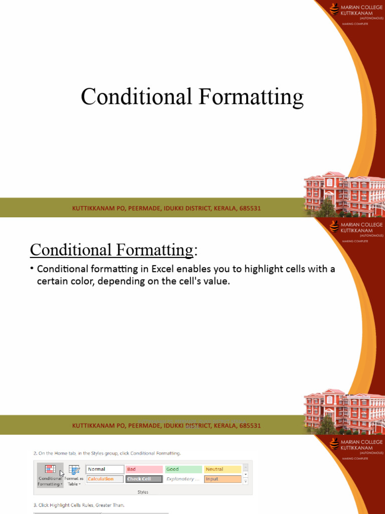 Excel Conditional Formatting Guide | PDF