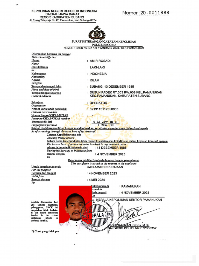 SKCK Amir Rosadi Baru | PDF