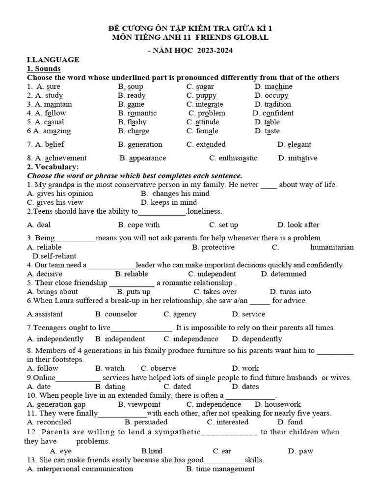 De Cuong GK 1 Tieng Anh Lop 11 CTST | PDF | Adolescence | Waldorf Education