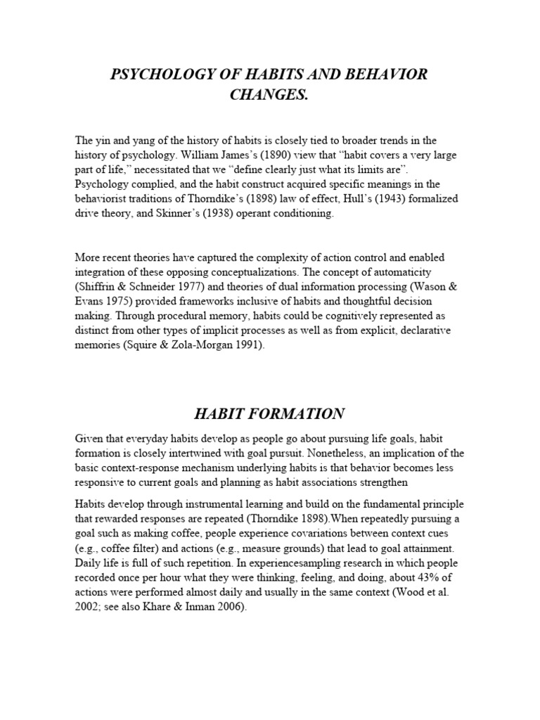 PSYCHOLOGY OF HABITS AND BEHAVIOR CHANGES | PDF | Habits | Reward System
