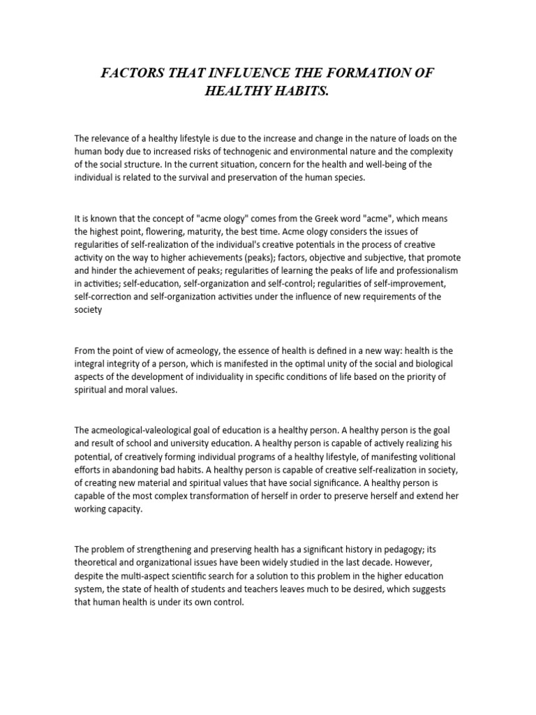 Factors That Influence The Formation of Healthy Habits | PDF | Health ...