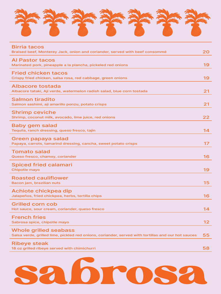 Menu Sabrosa Bouffe EN | PDF | Pickling | Taco