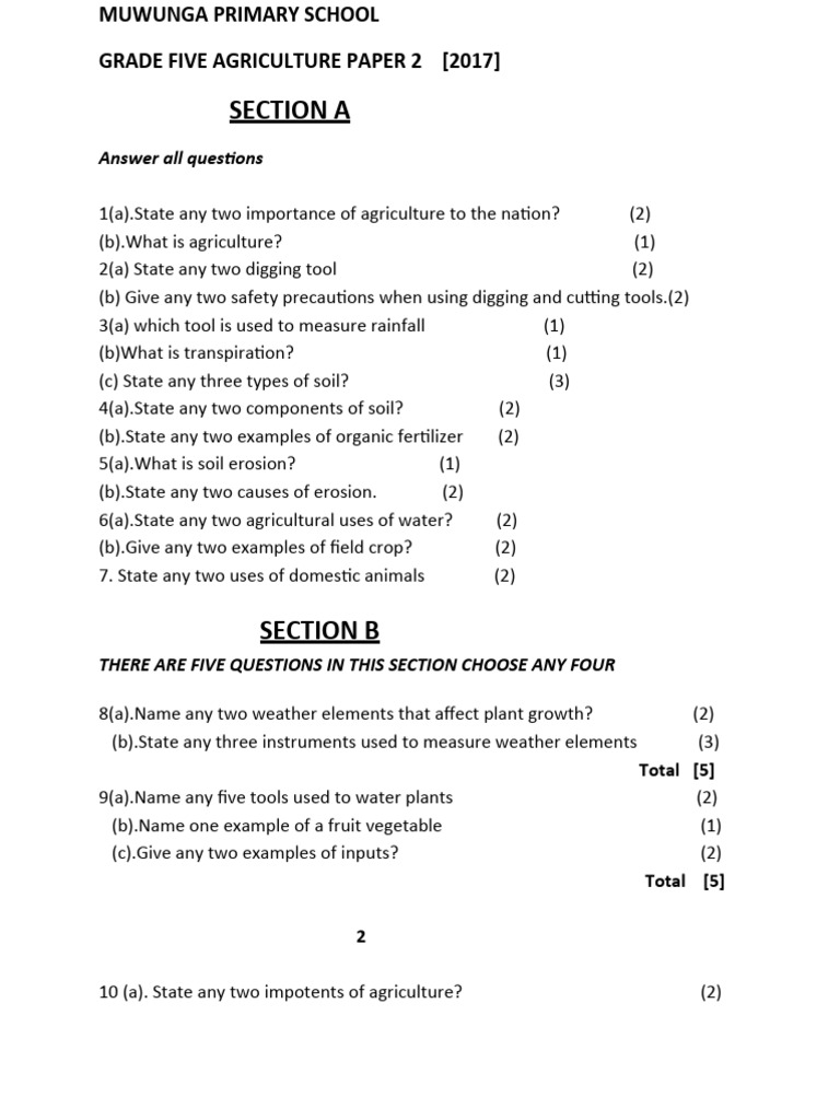 Grade 5 Agric Test Papers 2&1 2014-3 | PDF | Agriculture | Soil