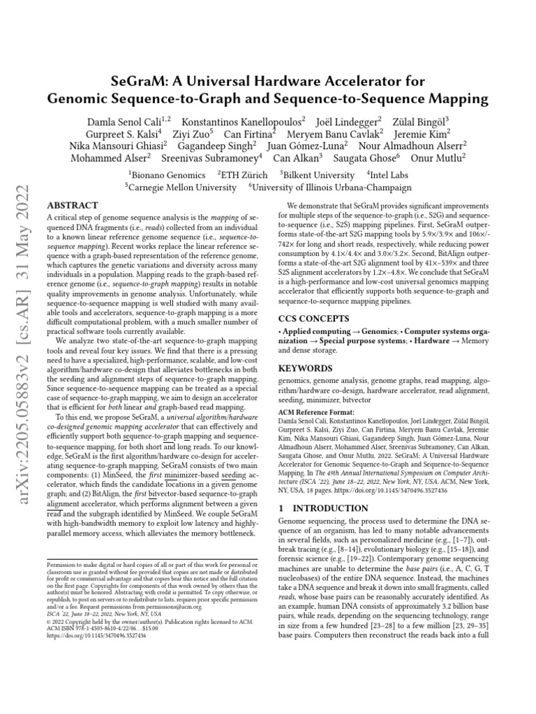Segram: A Universal Hardware Accelerator For Genomic Sequence-To-Graph and Sequence-To-Sequence ...