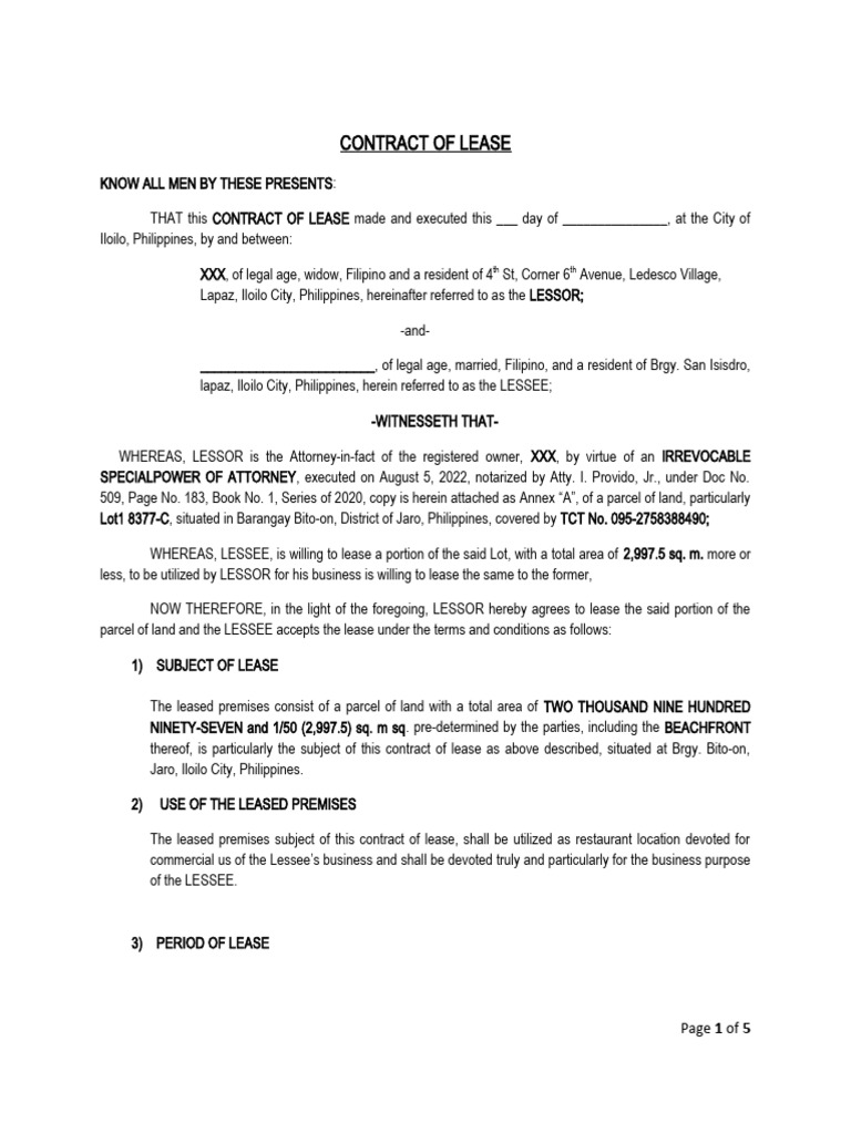 CONTRACT OF LEASE With SPA - Sample | PDF