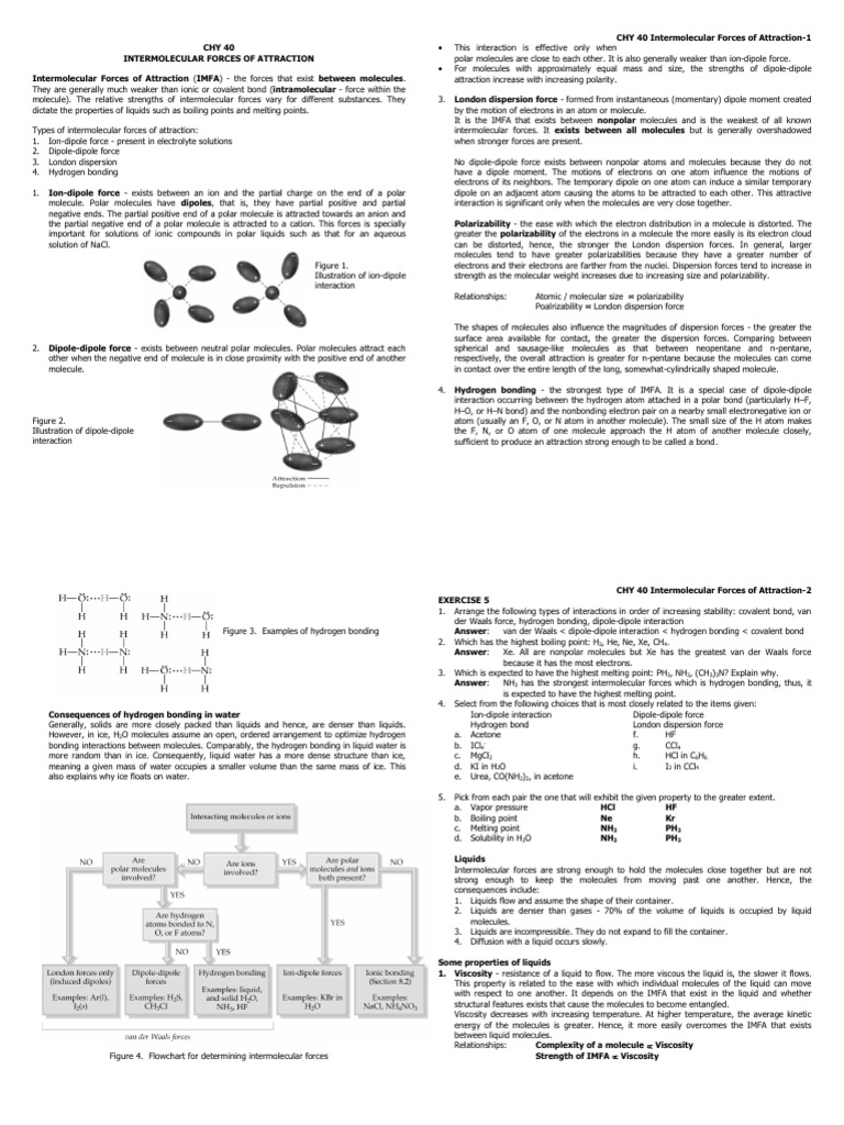 Intermolecular Forces Of Attraction Pdf Intermolecular Force Chemical Polarity 